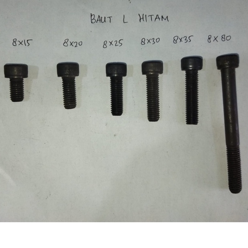 Jual BAUT L BAJA HITAM M8 UNTUK BAUT 12 ULIR 8MM PANJANG M8X15mm s/d M8X90mm DRAT HALUS P1.25 ...
