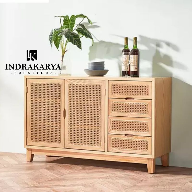 Jual Meja Cabinet Minimalis Kombinasi Rotan Teakwood Jepara | Shopee ...