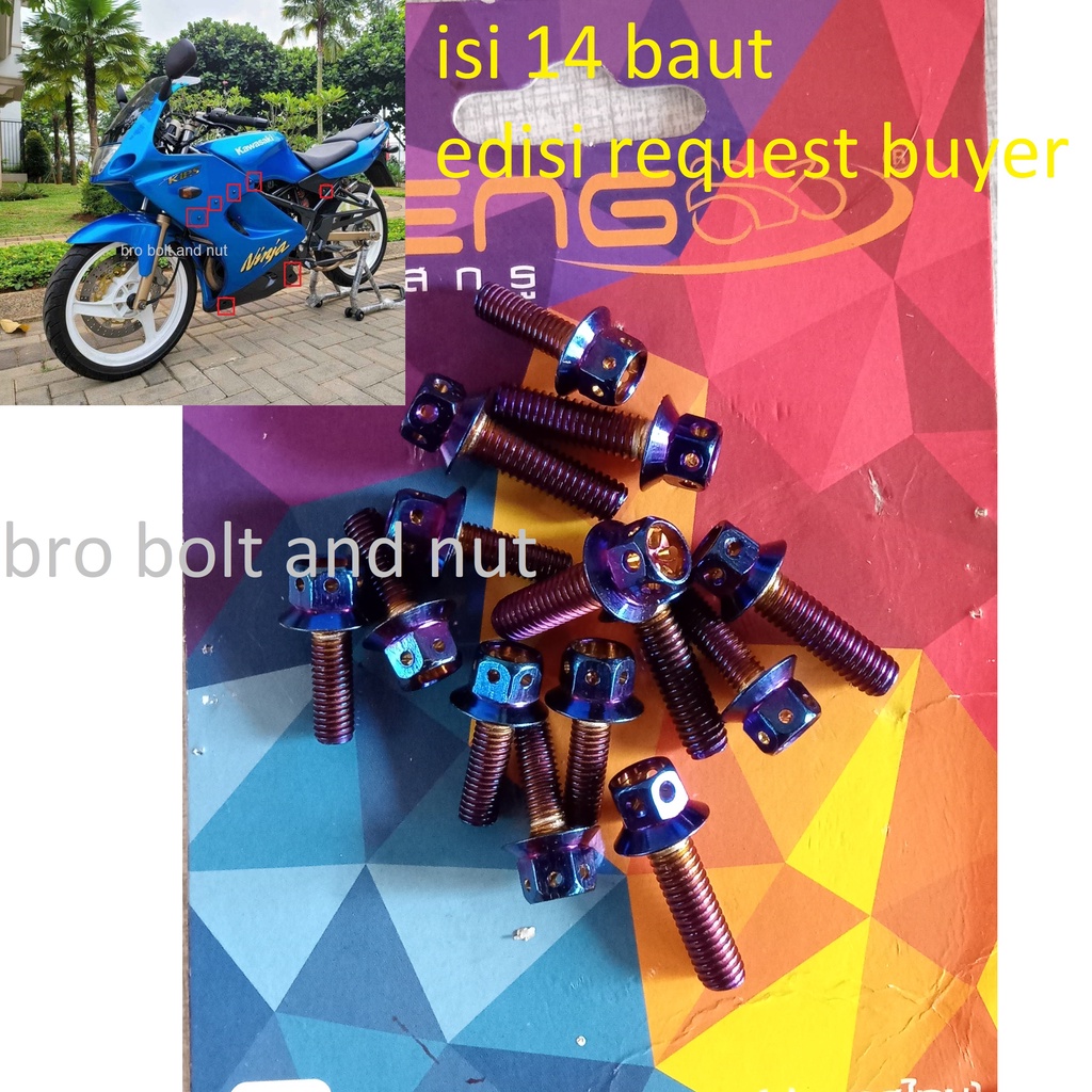 Jual Baut Probolt Flower Blue Body Bodi Fairing Ninja RR Old Original Heng Thailand Per Set 14 ...