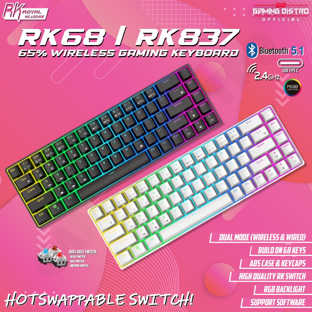 Jual Royal Kludge RK68 / RK837 RGB - Wireless Hotswap Mechanical ...