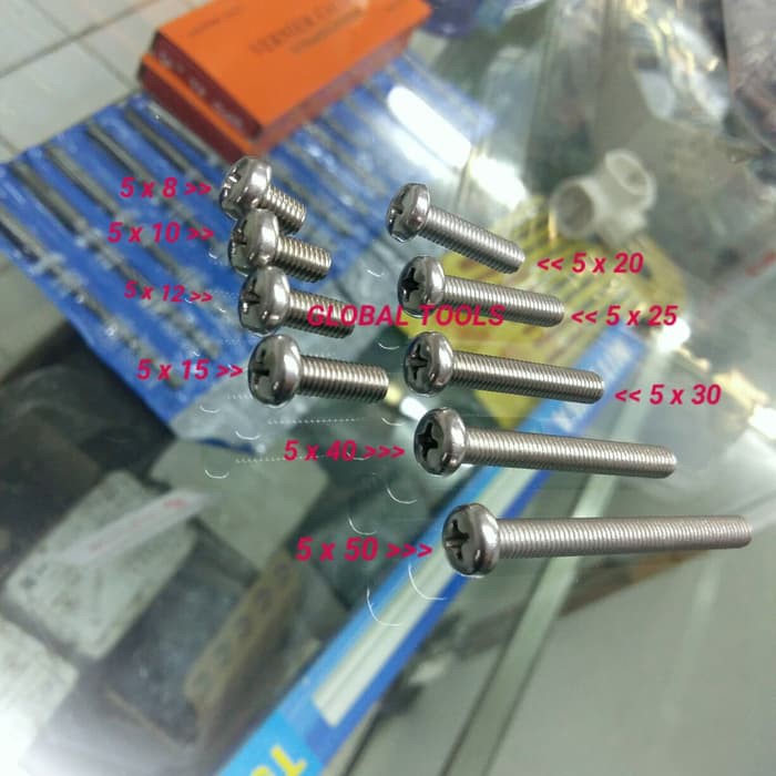 Jual Baut obeng kembang ss m5 x 10 baut JP 5x10 JP SS 5 x 10 pan phlip head | Shopee Indonesia
