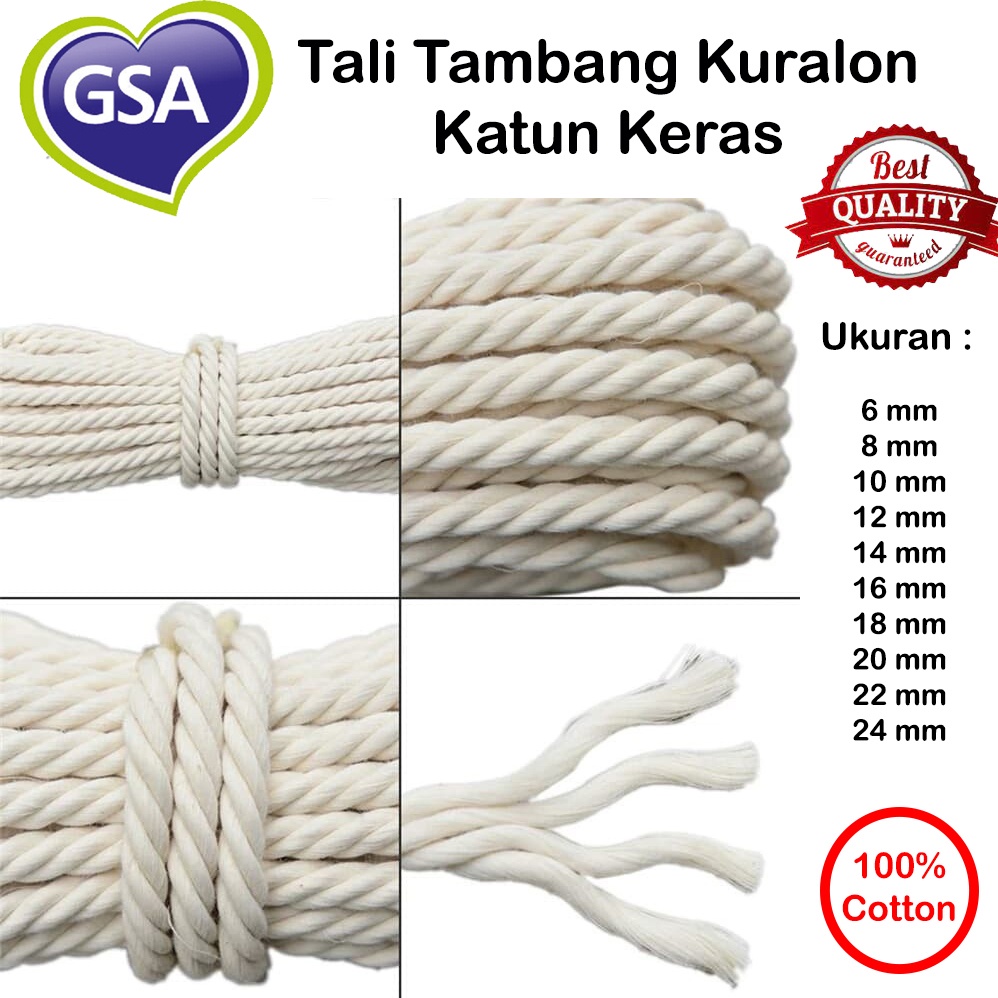 Jual Tali Tambang Kuralon Guralon Katun 10 mm 12 mm Warna Putih Curalon ...