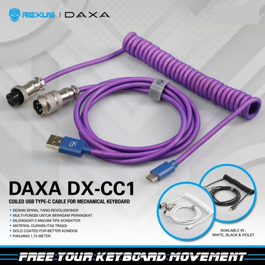 Jual Kabel Coiled Rexus Daxa DX-CC1/ CC1 USB Type C for Mechanical ...