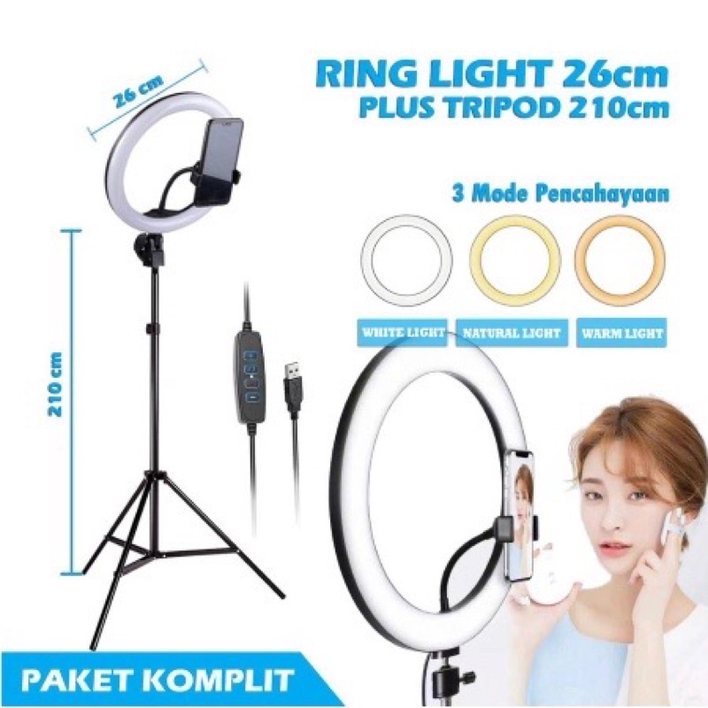 Jual Medan Ringlight 33cm 26cm Lampu Selfie Make Up Vlog Live Tiktok Tripod 2m Holder Ring Light ...