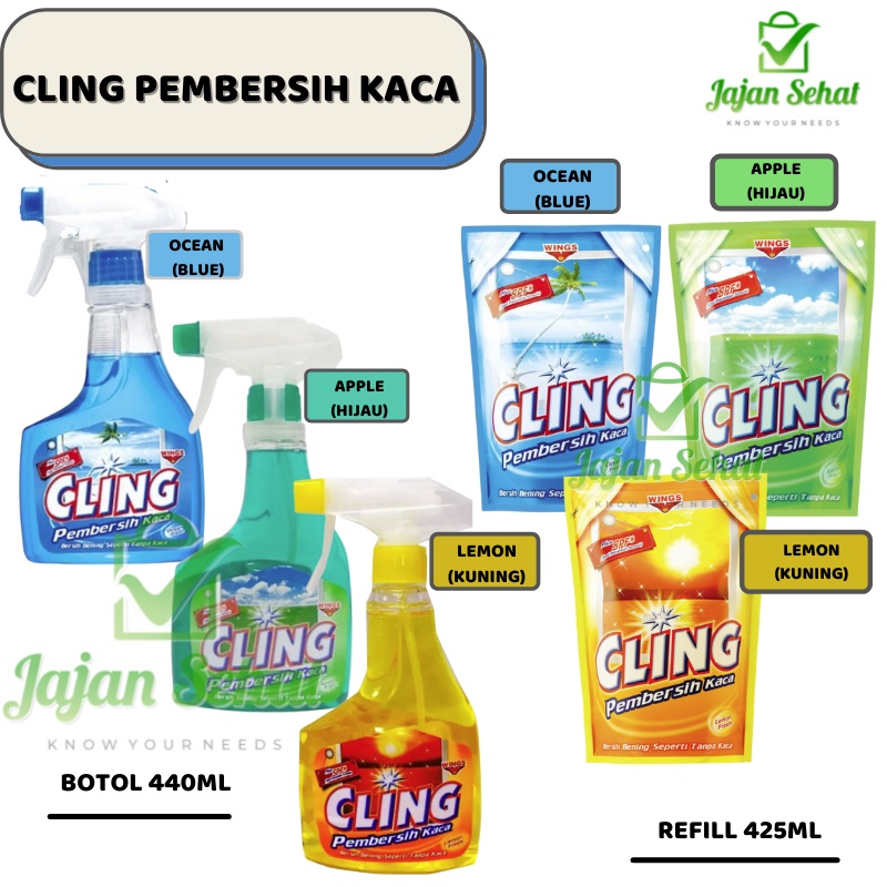 Jual Cling Pembersih Kaca 440ml (Botol) & 425ml (Refill) | Shopee Indonesia