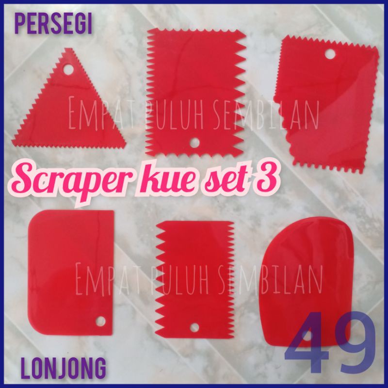 Jual scraper set 3 / poles kue / pemotong adonan penghalus buttercream ...