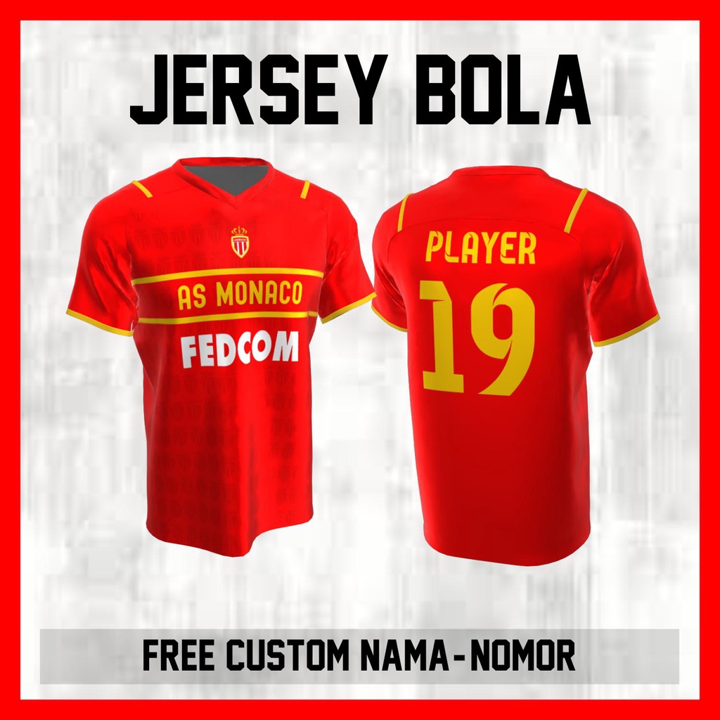 Jual Kaos Bola Jersey AS Monaco Klub Garis Bahu Baju Custom Nama dan ...
