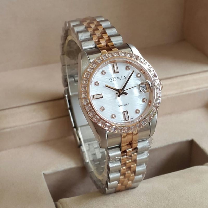 Jual Jam Tangan Wanita BONIA Diamond 001-PW Rantai Stainless Tanggal ...