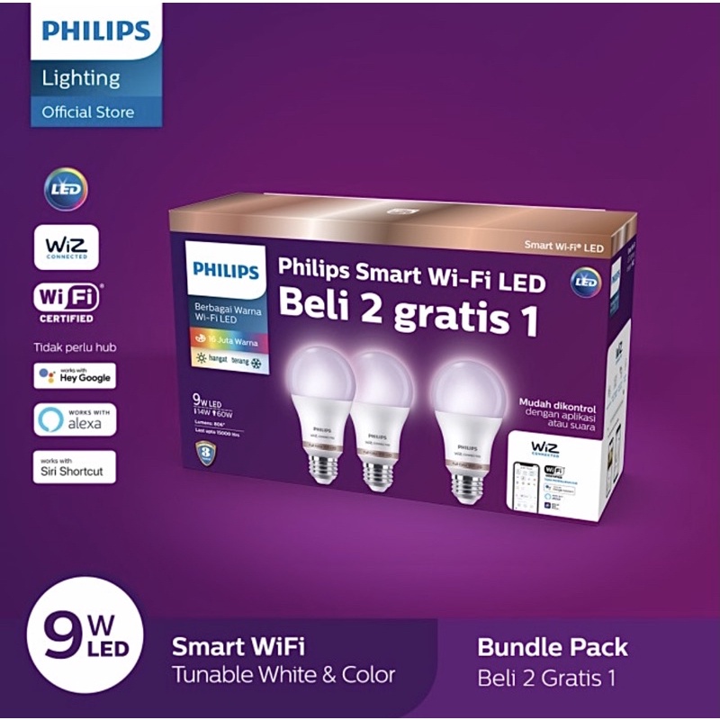 Jual Philips Lampu Smart WiFi LED Multipack / Paket 9W 9Watt 9 W 9 Watt - Color & TW (Warna ...