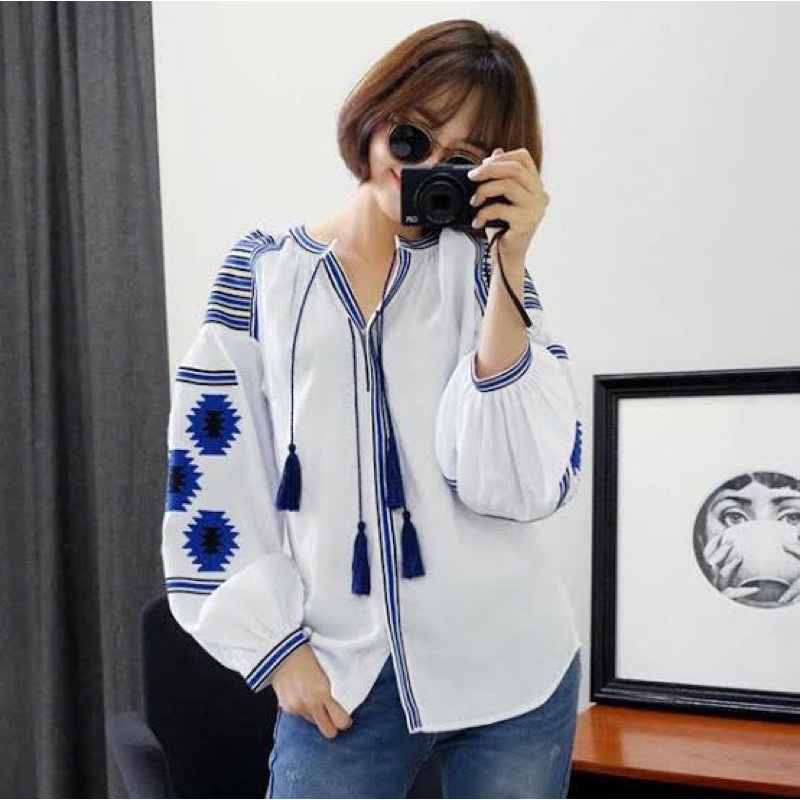 Jual blouse bohemian bordir korean style | Shopee Indonesia
