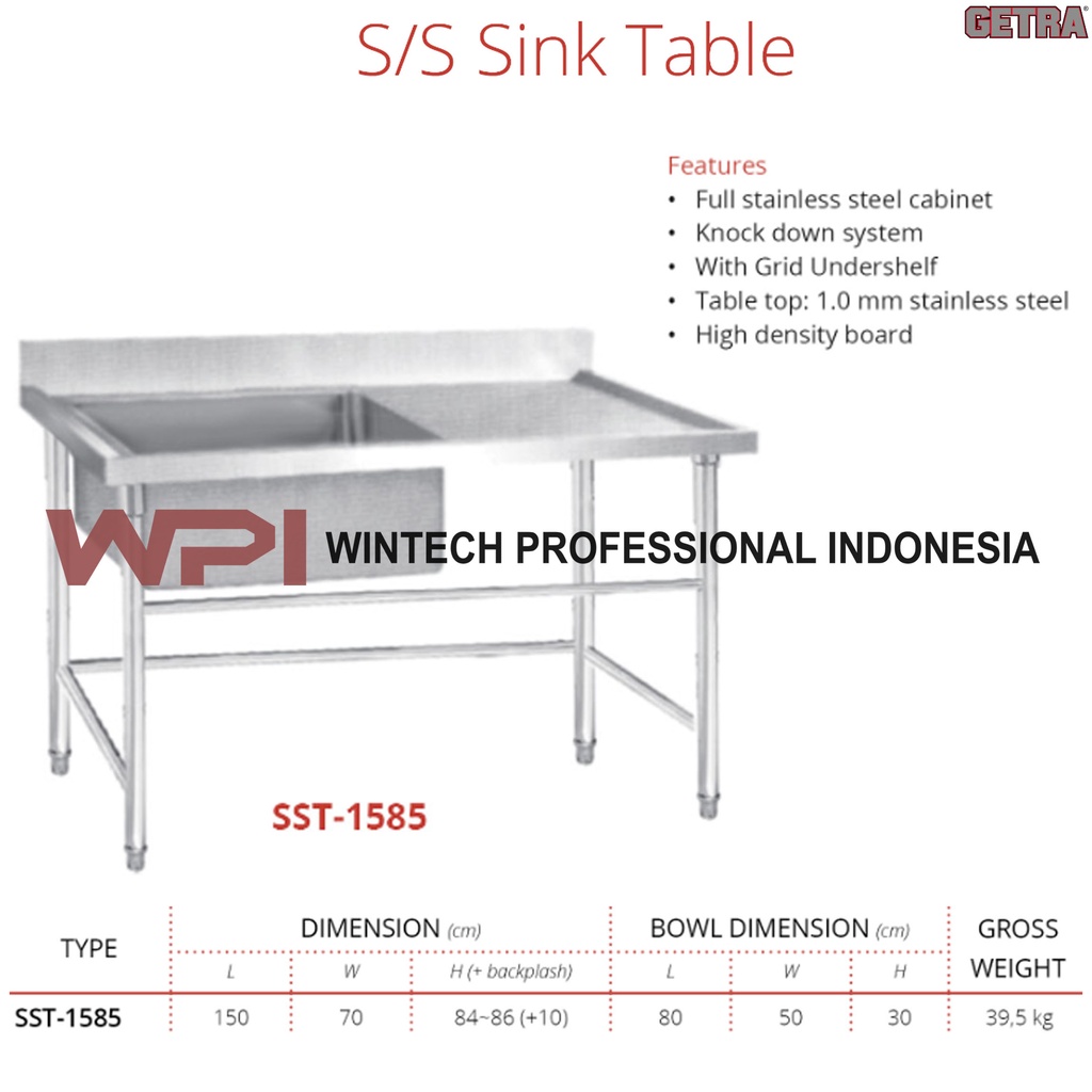 Jual Getra SST-1585 Stainless Steel Sink Table / Meja Cuci Piring ...