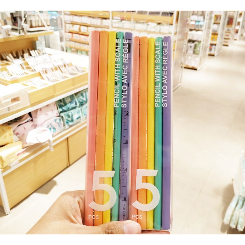 Jual MINISO Pencil with Scale 5 pack / pensil 2in1 miniso / pensil ...