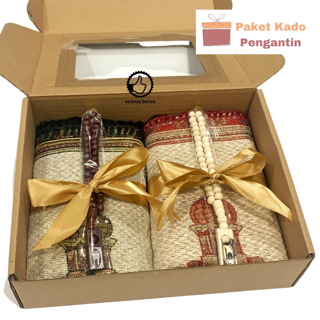 Jual Paket Kado Pengantin Sajadah Couple Turki Packing Box dan Tasbih ...