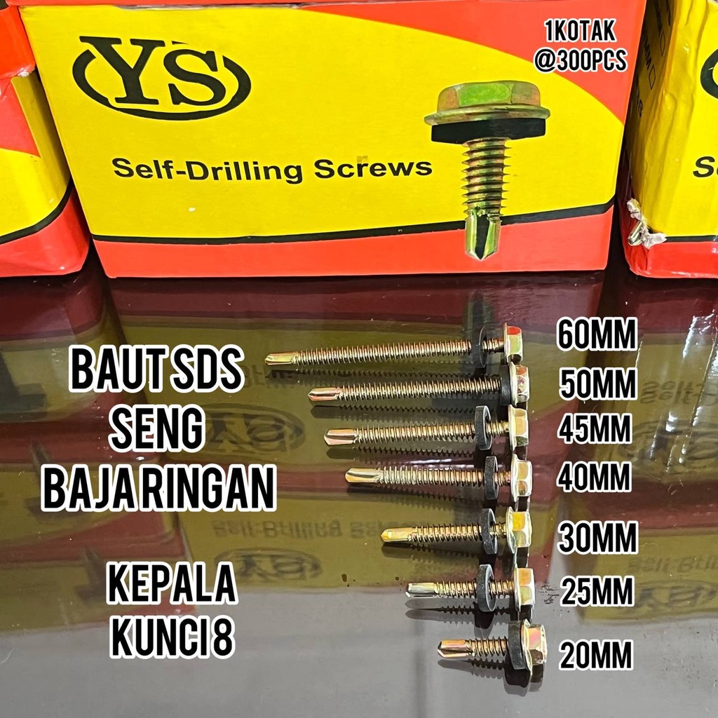 Jual 10 pcs - Baut SDS Baja Ringan Seng Roofing YS 20 25 30 35 40 45 50 60 mm / Self Drilling ...