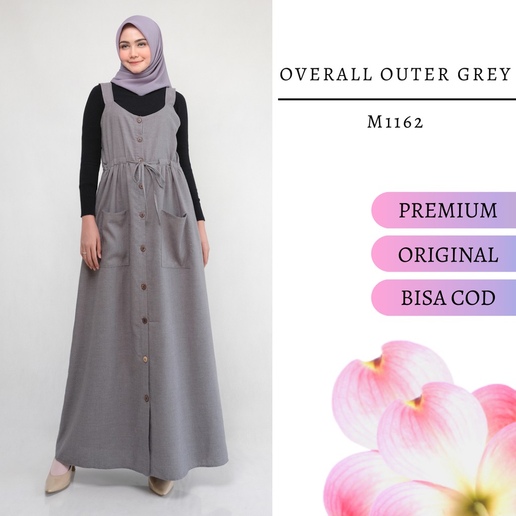 Jual Overall wanita muslim polos panjang real pict ld 100cm warna abu ...