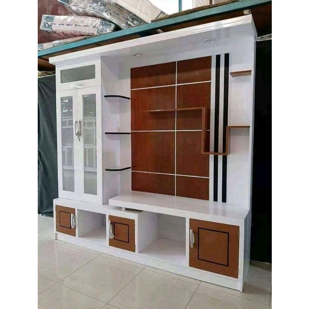 Jual partisi penyekat ruangan tempat tv kayu mahogani hpl modern mewah ...