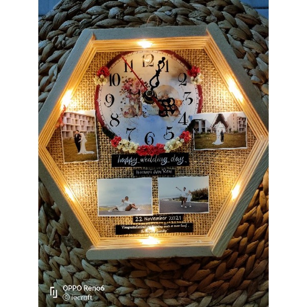 Jual 1 HARI JADI Hexa Frame include jam hidup + dried Flower Kado ...