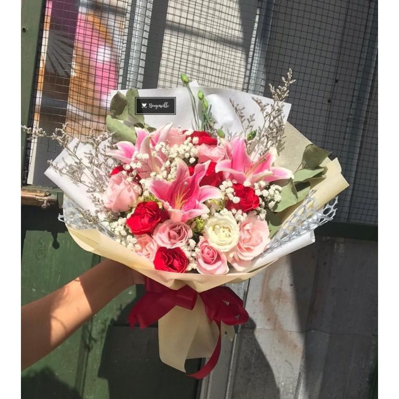 Jual bouquet lily birthday / buket bunga lily mix rose hadiah ulang ...
