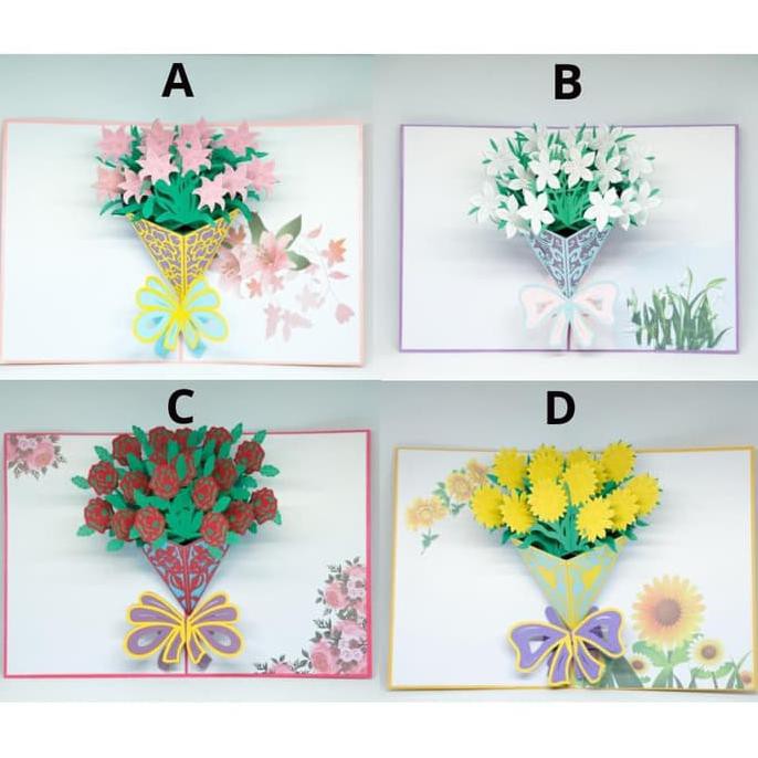 Jual Favorit] Kartu Ucapan 3D Bunga Buket Bunga 4 Varian Gift Wishes ...