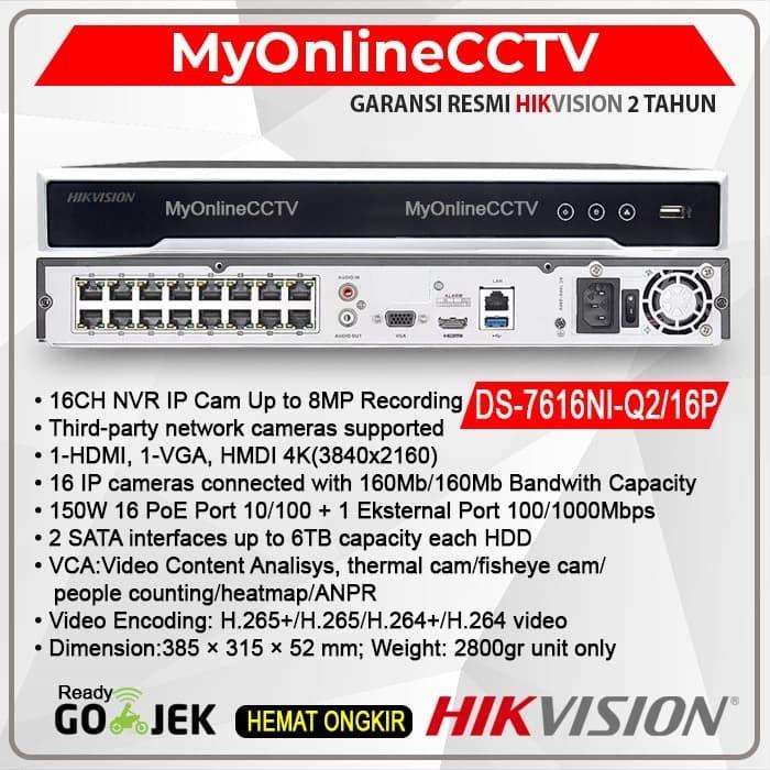 Jual Hikvision Ds-7616Ni-Q2/16P Nvr Ip Camera Cctv 16 Ch Poe Kamera Onvif | Shopee Indonesia