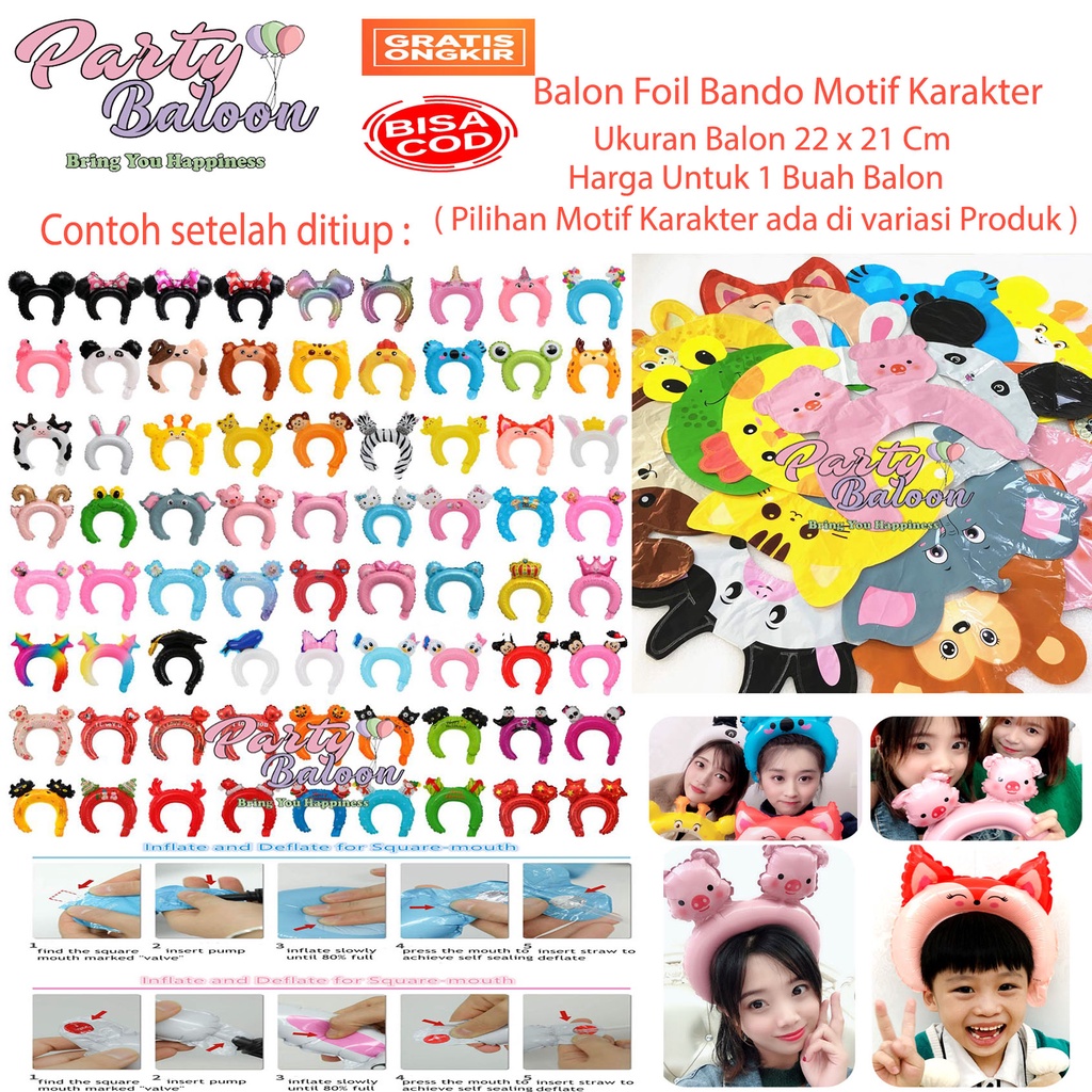 Jual Balon Bando Kepala Anak Karakter binatang Bondu Hiasan kepala ...
