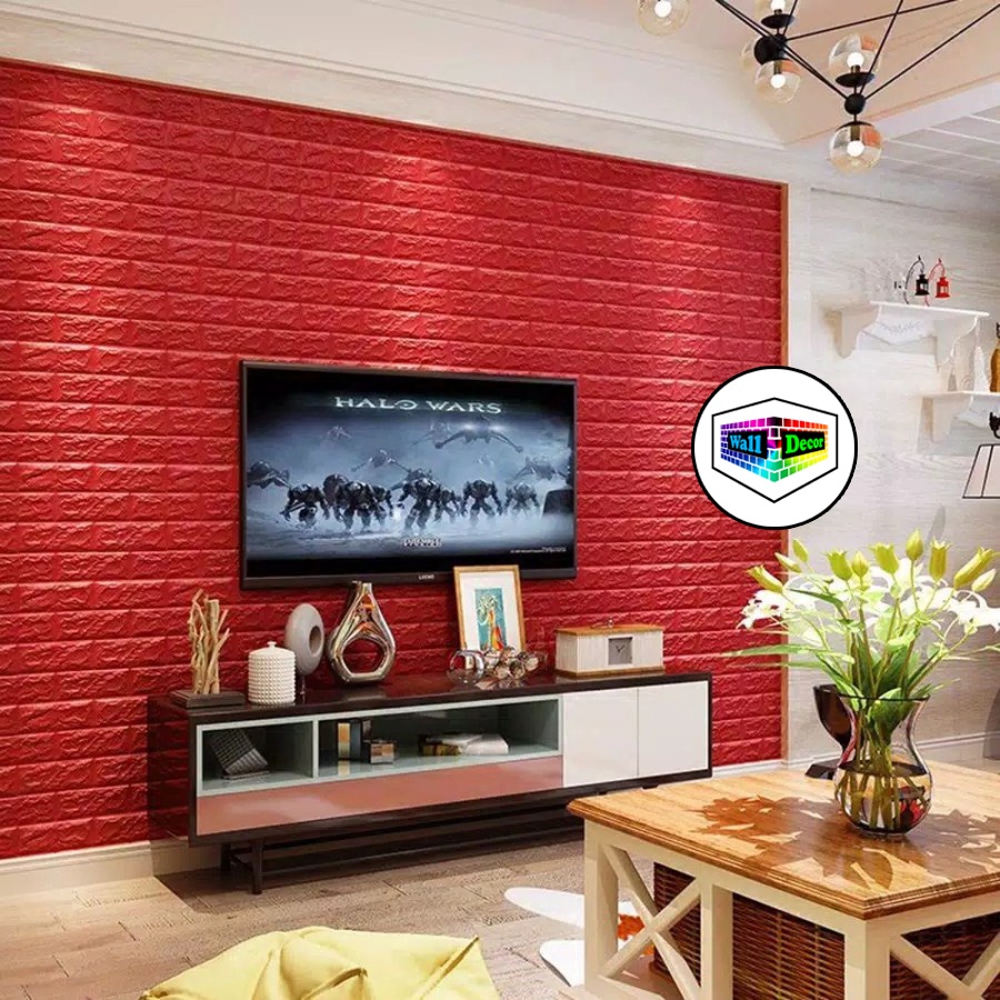 Jual WD Wallpaper 3D Foam Sticker Warna Merah Premium Wall Paper Tebal ...
