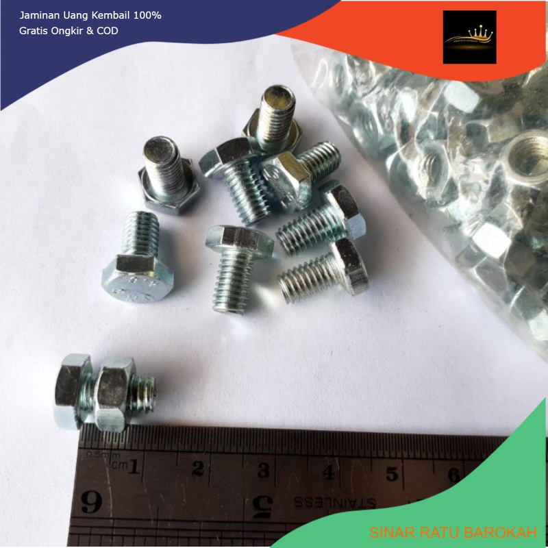 Jual BAUT MUR PUTIH M6 X 10 / BMP M6X10 / BAUT M6X10 PUTIH BMP M6 X 10 KUNCI 10 PANJANG 1CM 1 CM ...