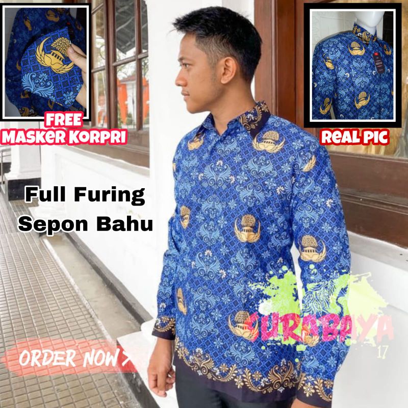 Jual Korpri Pria Terbaru Full Furing Kerah Pergelangan Hitam Bahan Katun PNS Seragam Halus ...