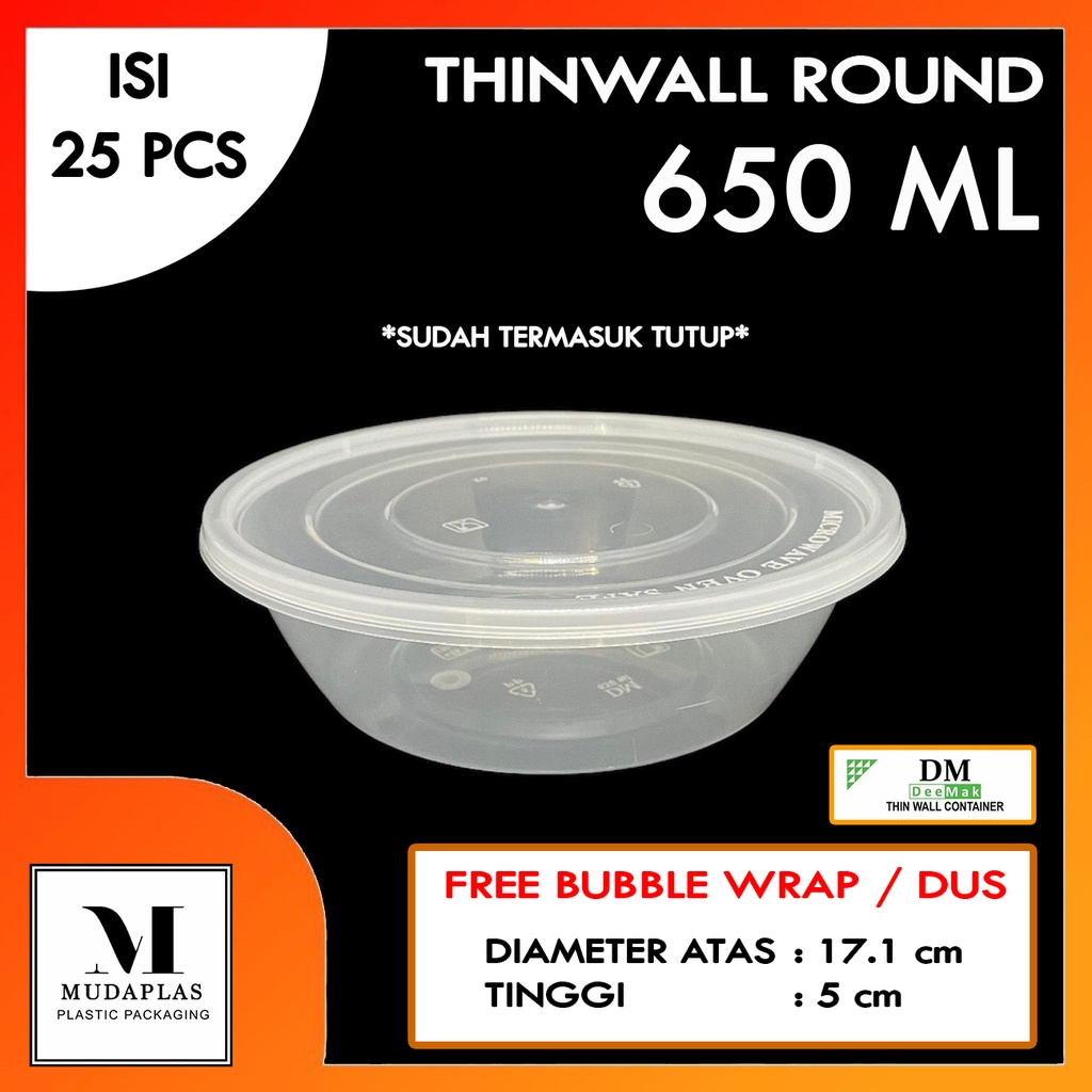 Jual Thinwall Round 650 ml Bulat / Mangkok Plastik DM Isi 25 pcs 650ml ROU | Shopee Indonesia