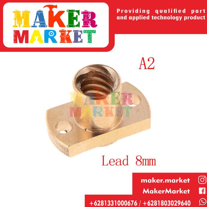 Jual favorit] T8 leadscrew nut Pitch 2mm Lead 8mm Brass T8x8mm Flange Lead Screw Nut | Shopee ...