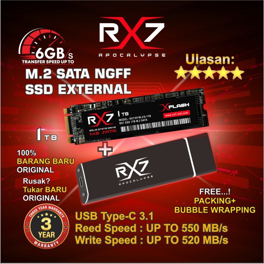 Jual SSD M2 SATA EXTERNAL 1TB RX7 / ENCLOSURE M2 SATA + M2 SATA 1TB RX7 ...