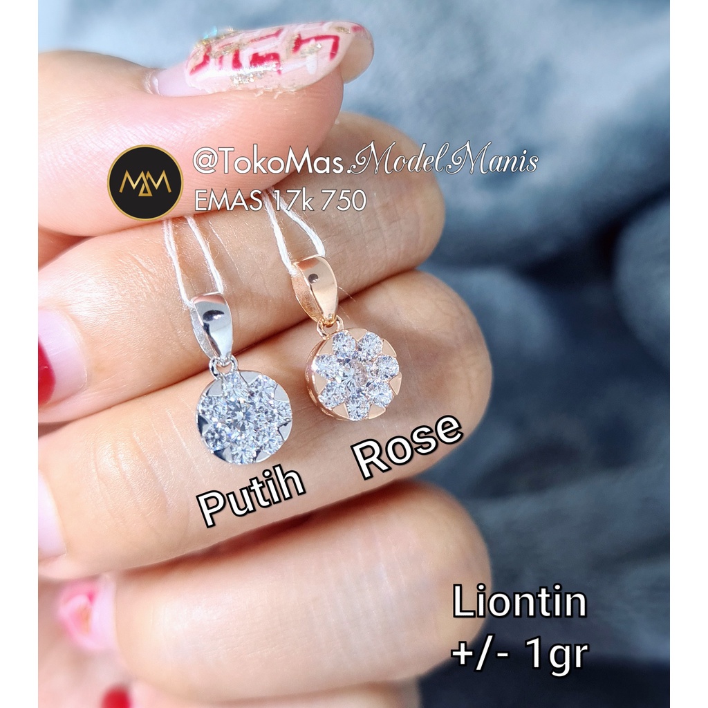 Jual Liontin diamond looks bulat emas putih dan rosegold 750 kadar 17K ...