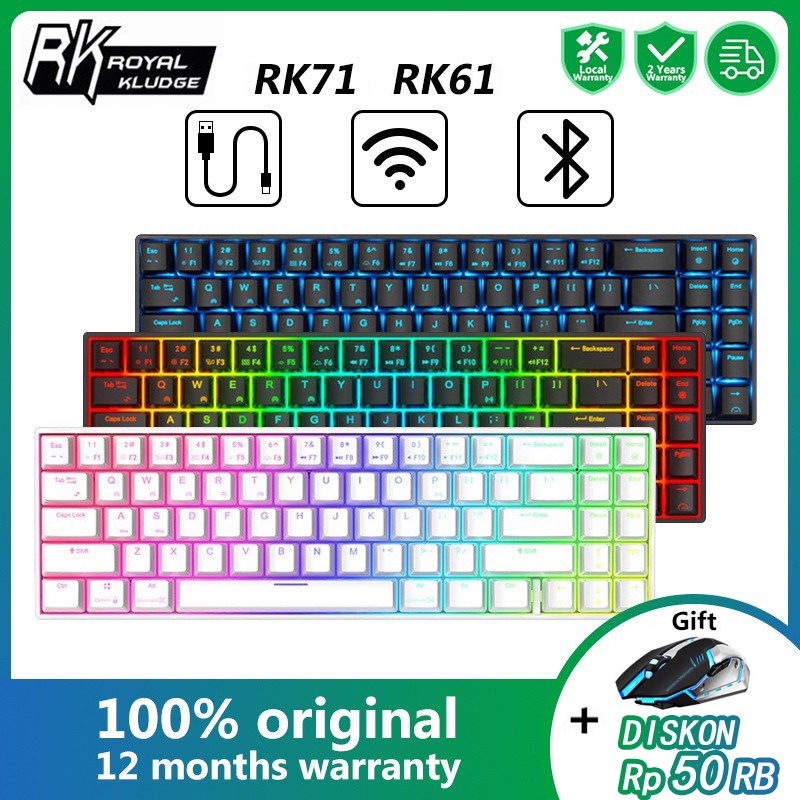 Jual RK61 Mechanical Keyboard Wireless Bluetooth 61 Keys RGB Backlight ...