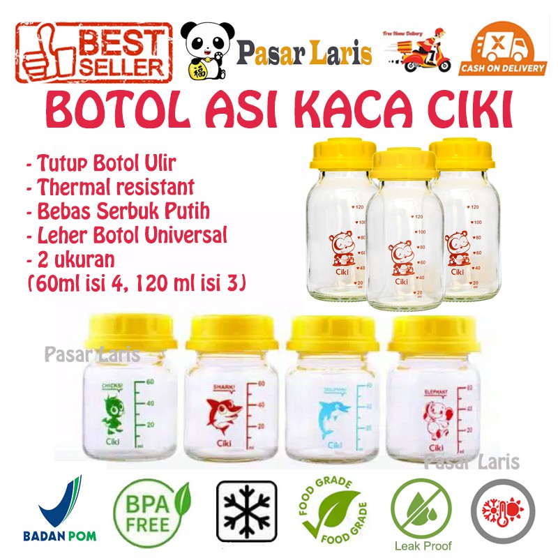 Jual Botol ASI Kaca Ciki Ulir Kuning 60ml Isi 4 120ml Isi 3 Ulir Putih ...