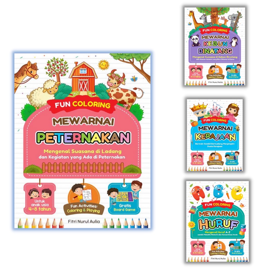 Jual Fun Coloring: Mewarnai Kebun Binatang/Kerajaan/Peternakan/Huruf ...