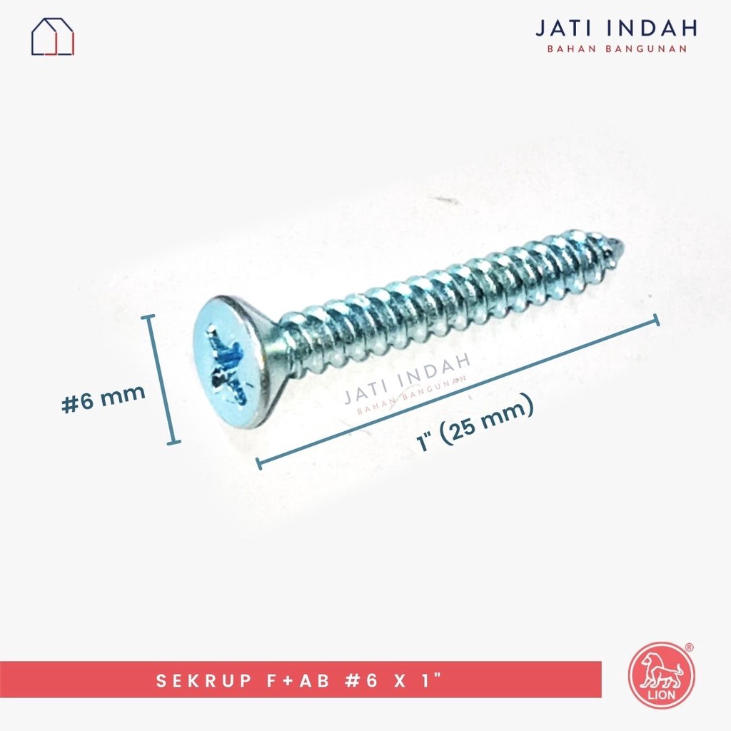 Jual Isi 10 : SEKRUP FLAT #6 X 1 inch F+AB / FAB PUTIH / TAPPING SCREW ...