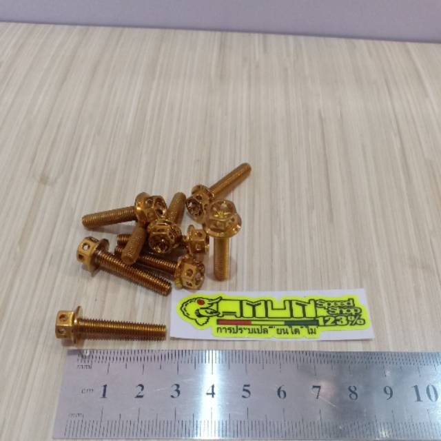 Jual Baut probolt gold flower 5x25 drat 8 panjang 2,5cm | Shopee Indonesia