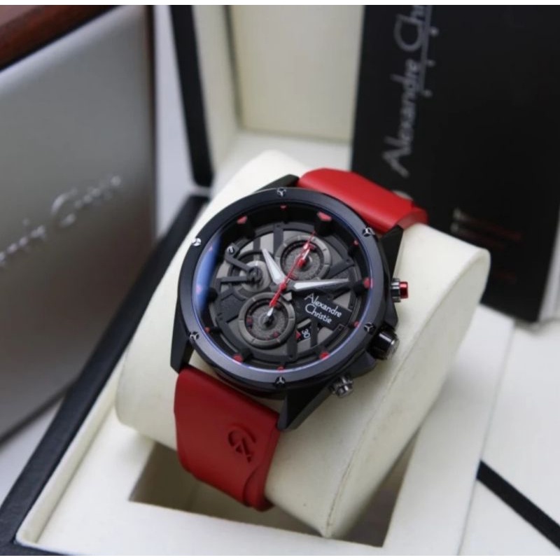 Jual Jam Pria Alexandre Christie AC6620 Original Black Red | Shopee ...