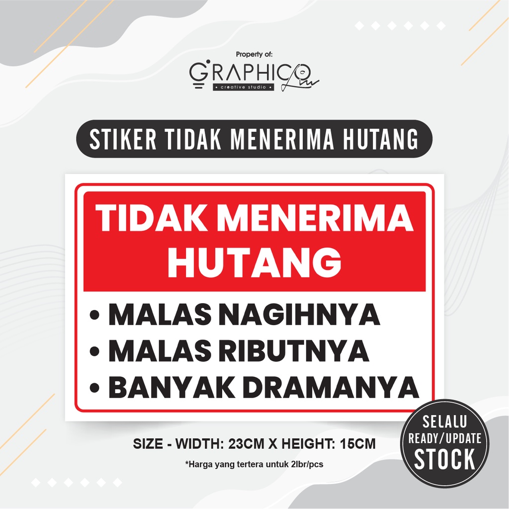Jual Stiker Tidak Menerima Hutang - Per/2 lembar (23x15cm) | Shopee Indonesia