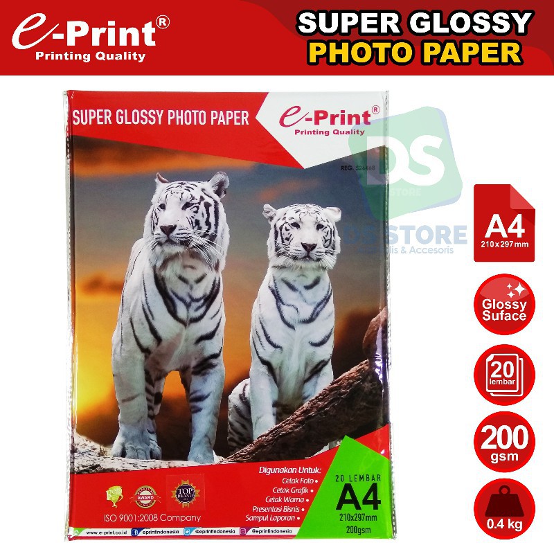 Jual Kertas Foto Glossy 200 GSM A4 (Alm Pack) E-PRINT | Shopee Indonesia