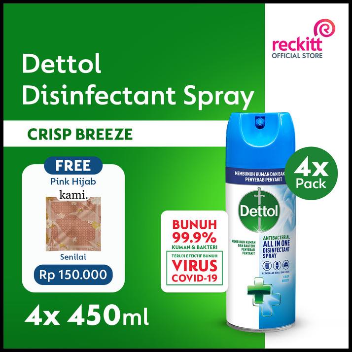 Jual Dettol Disinfektan Spray Crispy Breeze 450Ml X4 Free Kamiidea Pink ...