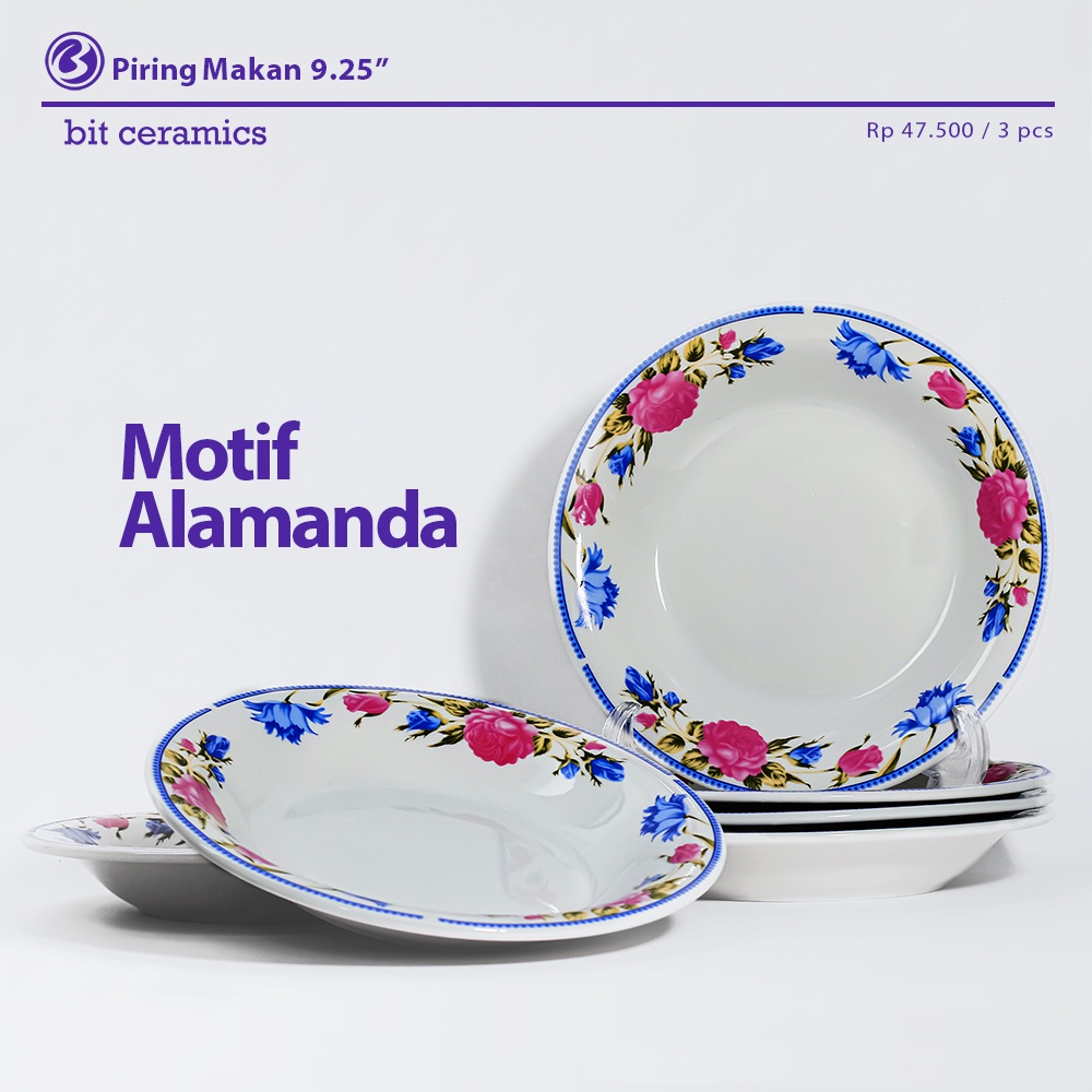 Jual Piring Makan Keramik 23.5CM (3PCS) Motif Bunga Bitceramics ...