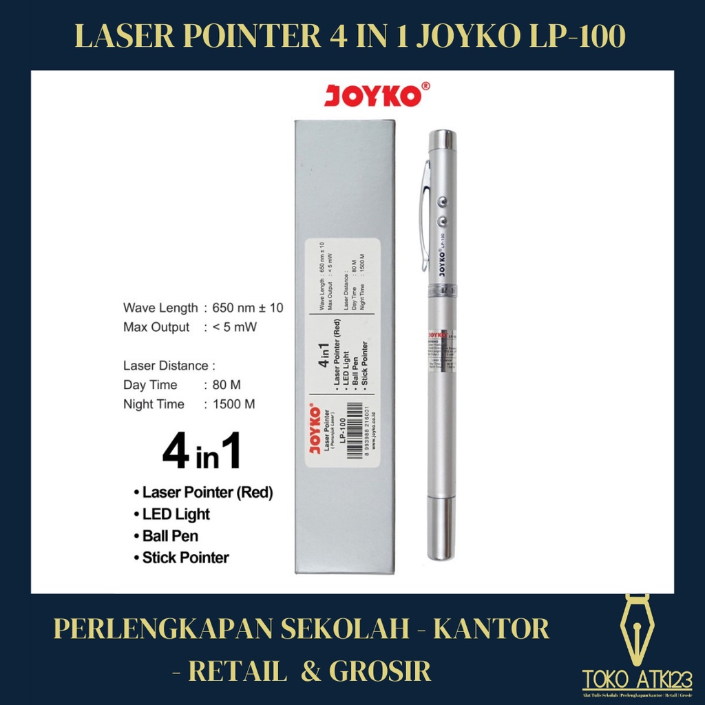 Jual Laser Pointer / Penunjuk Laser / Senter / Bolpen Joyko 4in1 LP-100 ...