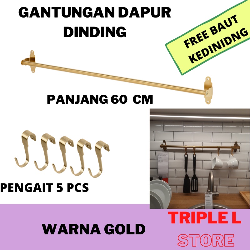 Jual Gantungan Dapur Kuningan Serbaguna Panci Peralatan Dapur Rel 60 cm ...