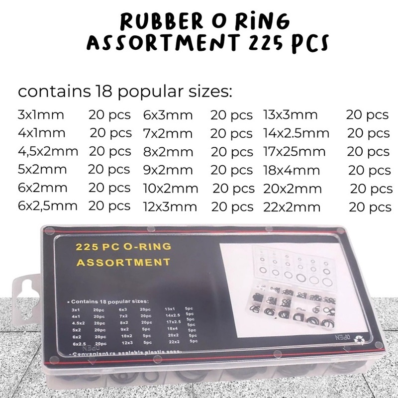 Jual 1 Box Isi 225 PCS Karet Rubber O Ring Seal Tightening / Oring Seal ...