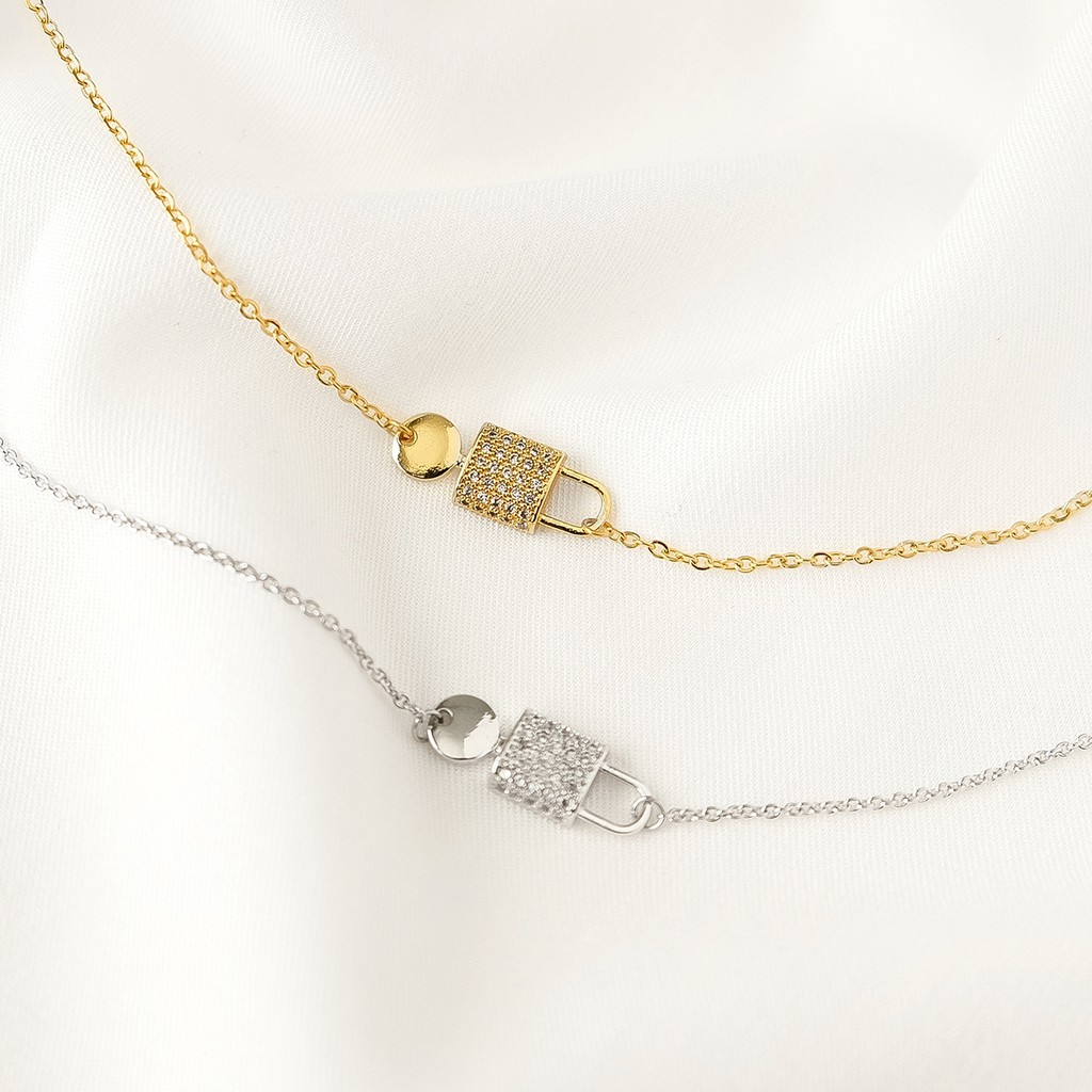 Jual Crystal Lock and Key Necklace — 18K Gold Platinum Plated Copper ...