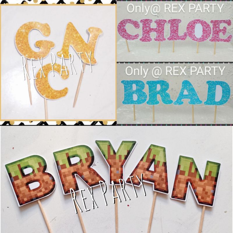 Jual Topper Huruf Nama/Custom Nama/Topper Abjad/Topper Kue/Cake Topper ...