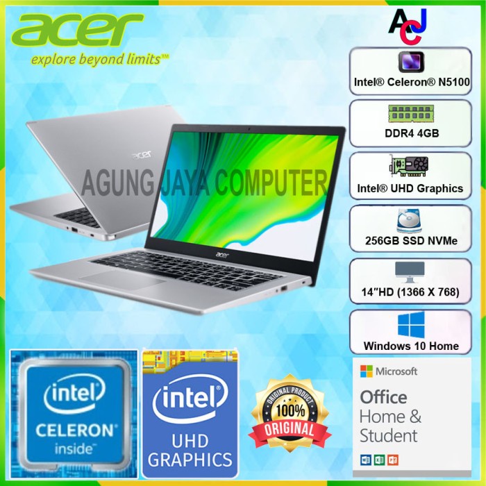 Jual Acer Aspire 3 A314-35-C8OW/N5100/4GB/SSD 256GB/14″HD/W11+OHS ...