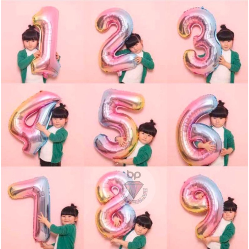 Jual Balon foil Angka Rainbow JUMBO 80cm / Balon Angka 80cm | Shopee ...
