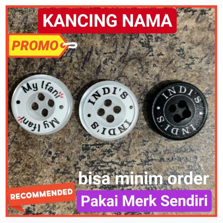 Jual Kancing nama custom merk sendiri / Cetak label kancing baju custom ...